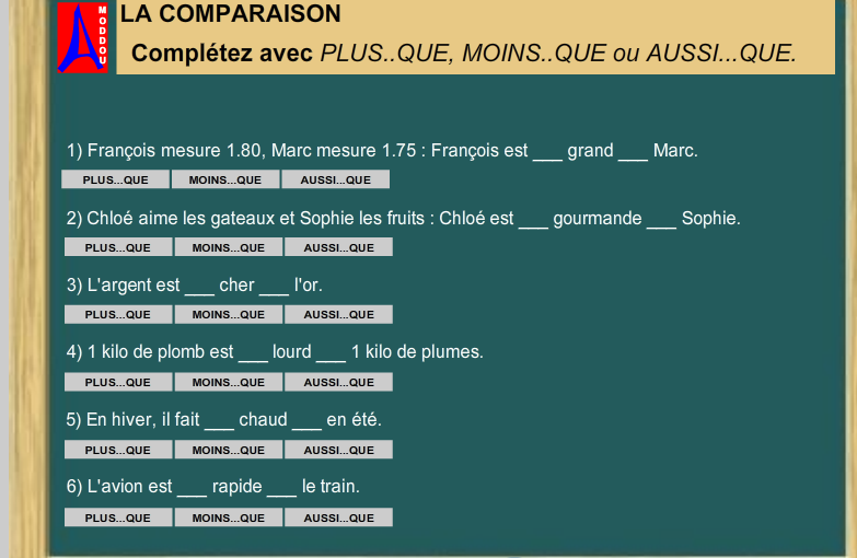 La comparaison : plus..que, moins..que, aussi…que – MOddou FLE