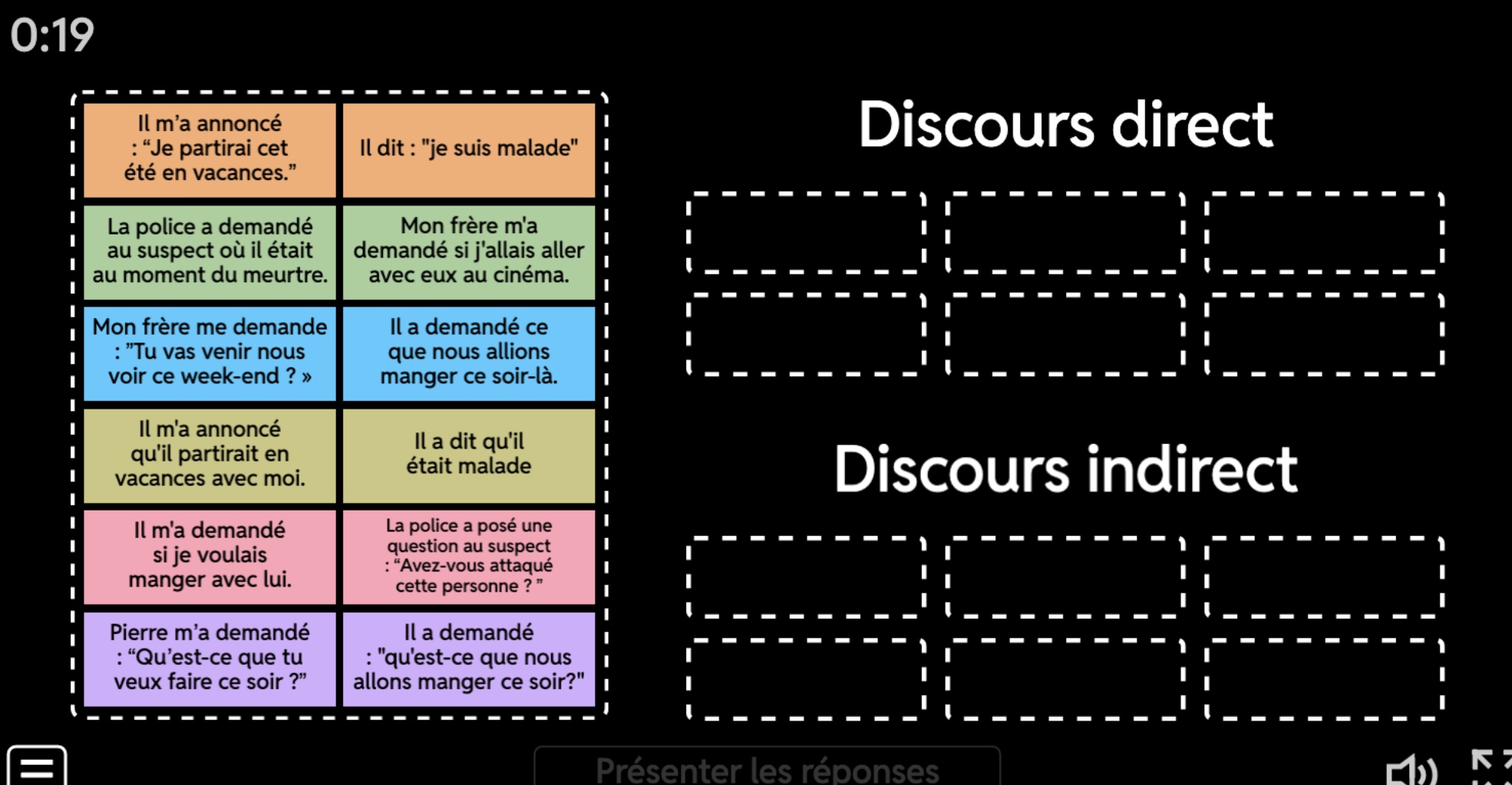 Discours direct ou indirect ? Placez les phrases au bon endroit ...